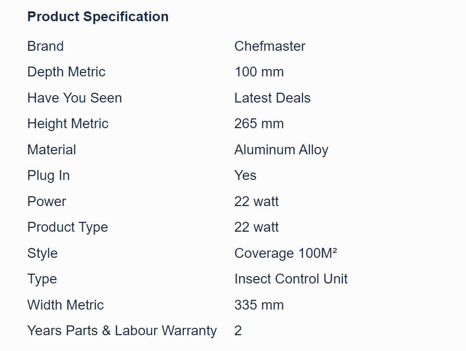 CHEFMASTER HEA782 --- Insect Control Unit